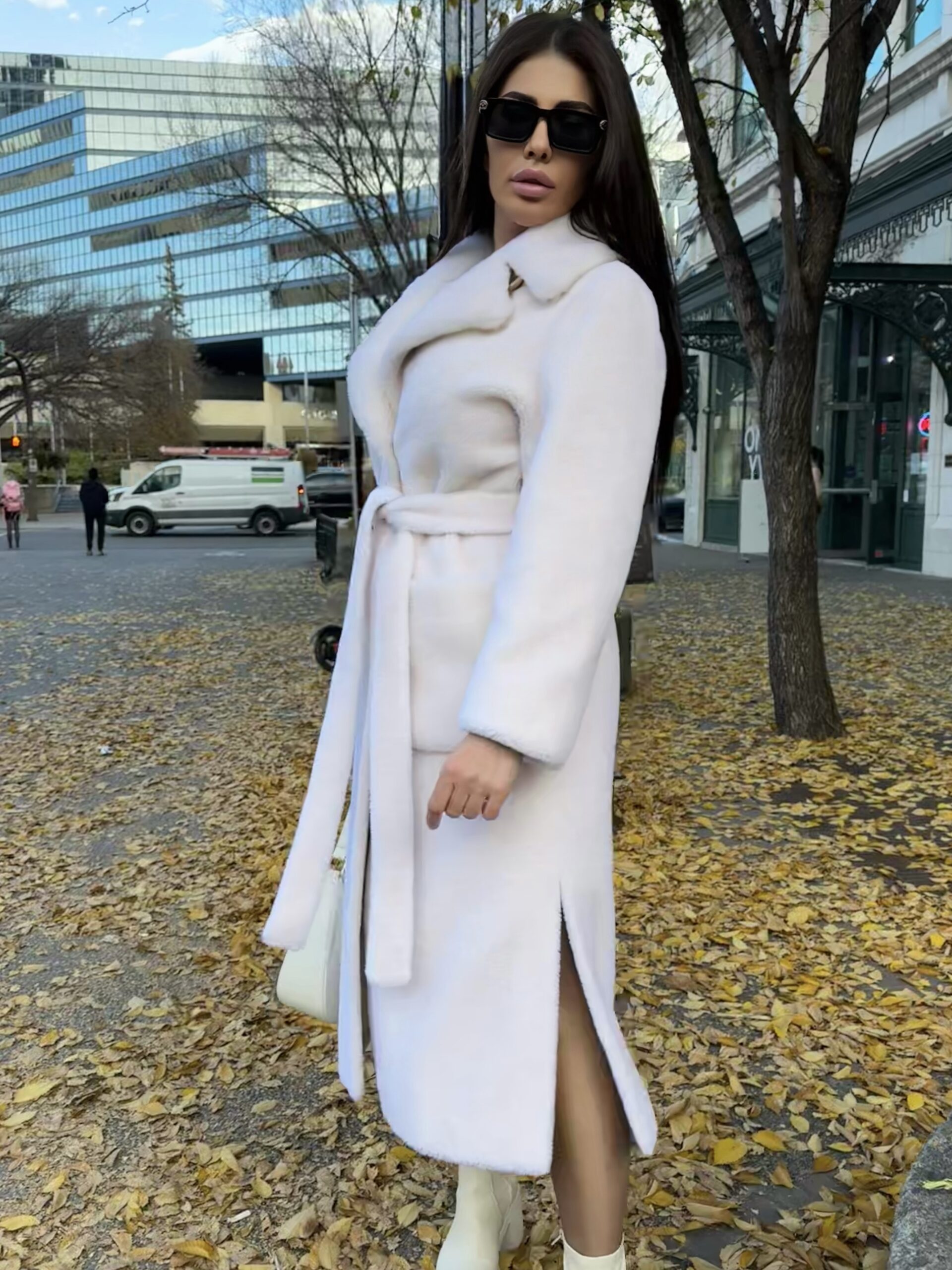 Elegant coat in white and grey colours - Lina-Ross